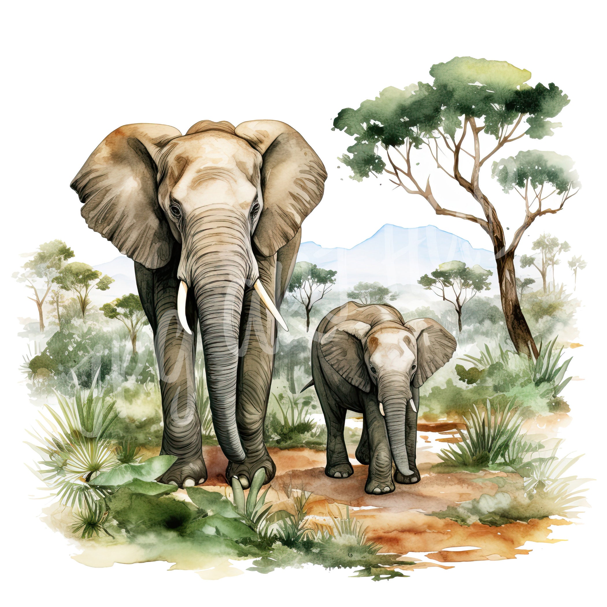 Watercolor Elephants Clipart Bundle, Wild Animal Clipart, High Quality ...