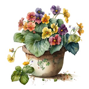 Watercolor Flowerpot Clipart, Flowers Clipart, Floral Clipart, Spring ...