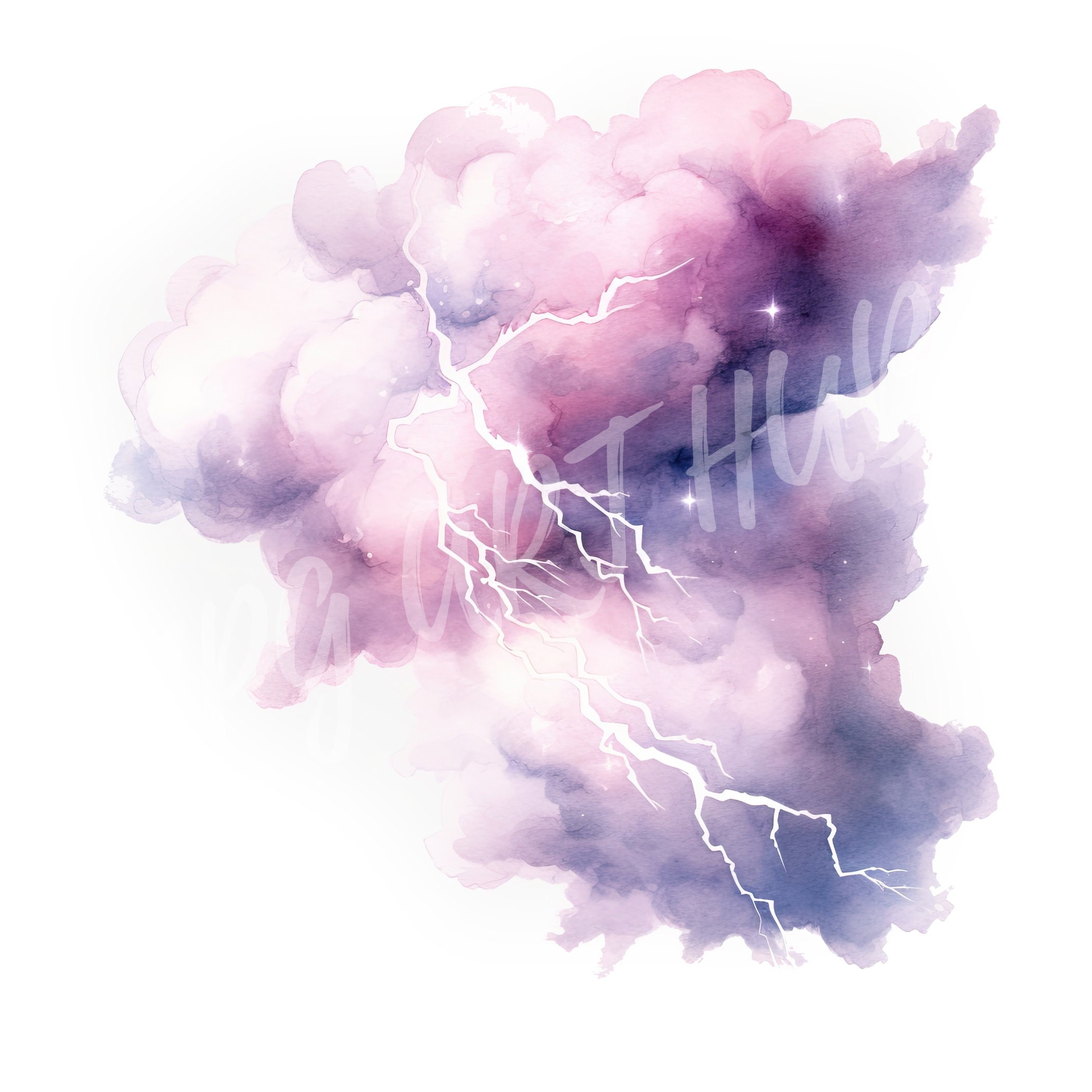 Watercolor Lightning Strike Clipart, Lightning Clipart, Digital ...