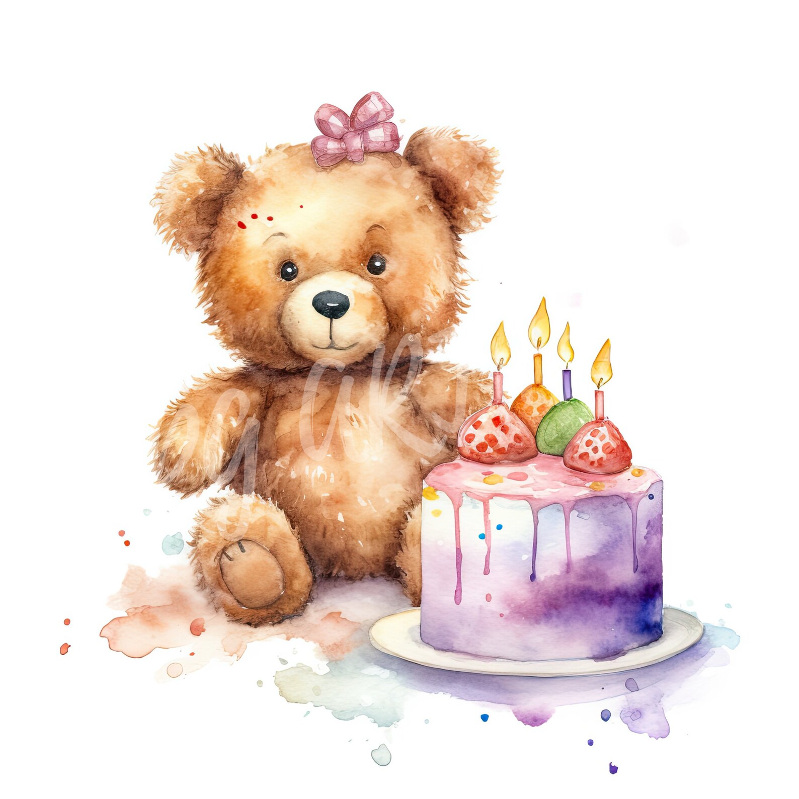 Watercolor Teddy Bear Birthday Clipart Pack, Teddy Clipart, Bear ...