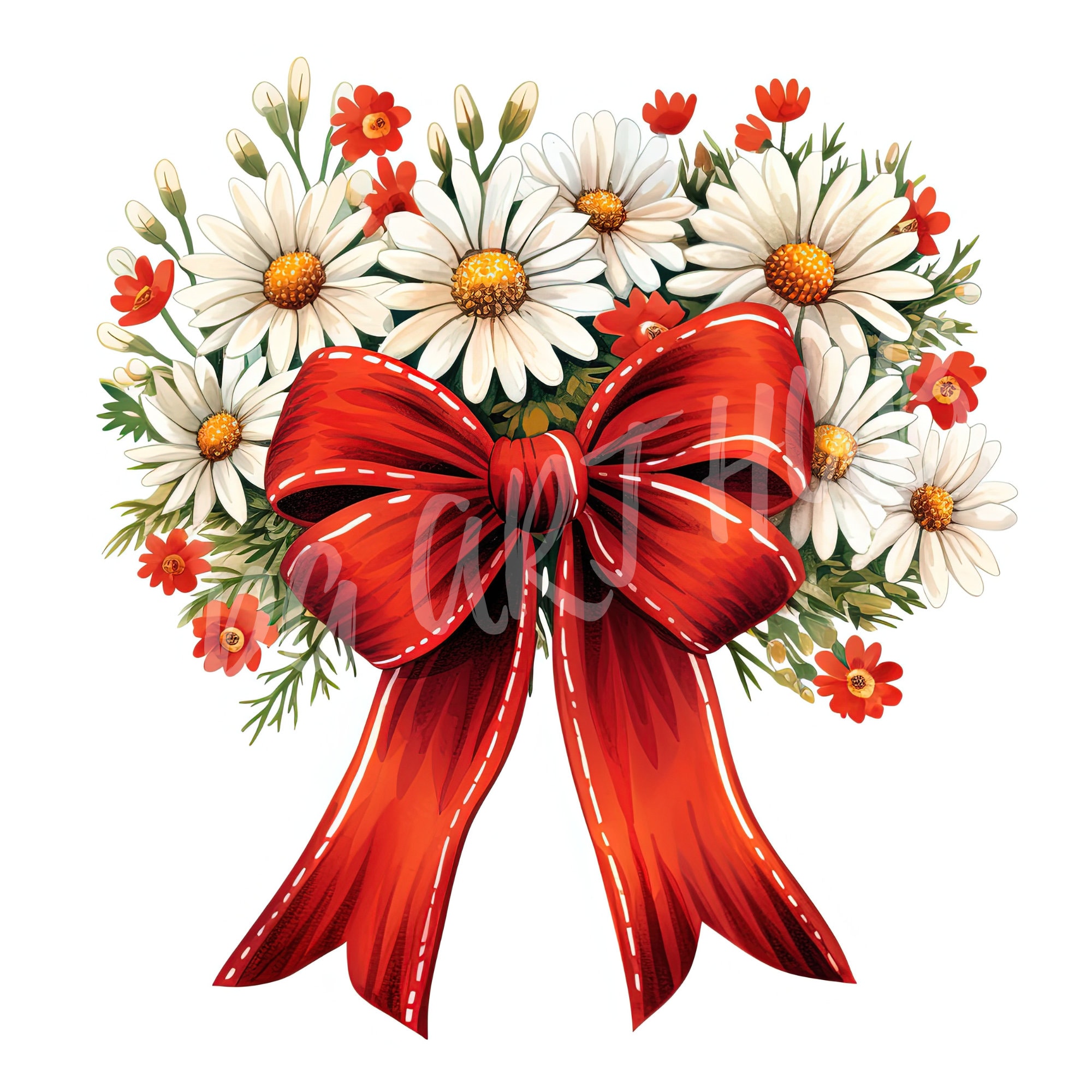 Watercolor Christmas Daisies Flowers Clipart, High Quality JPG, Digital ...