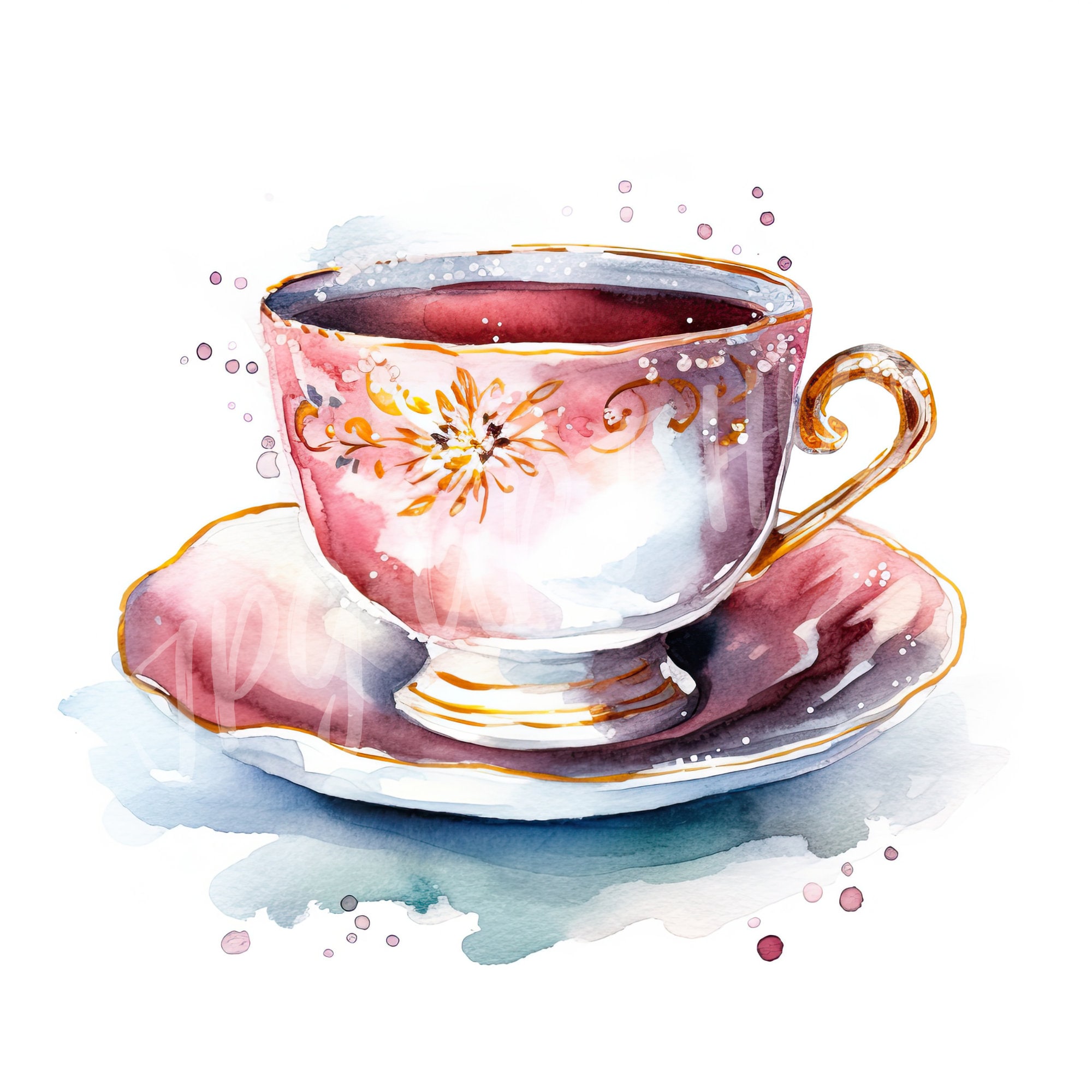 Watercolor Vintage Victorian Tea Cups Clipart, High Quality JPG, Teacup ...