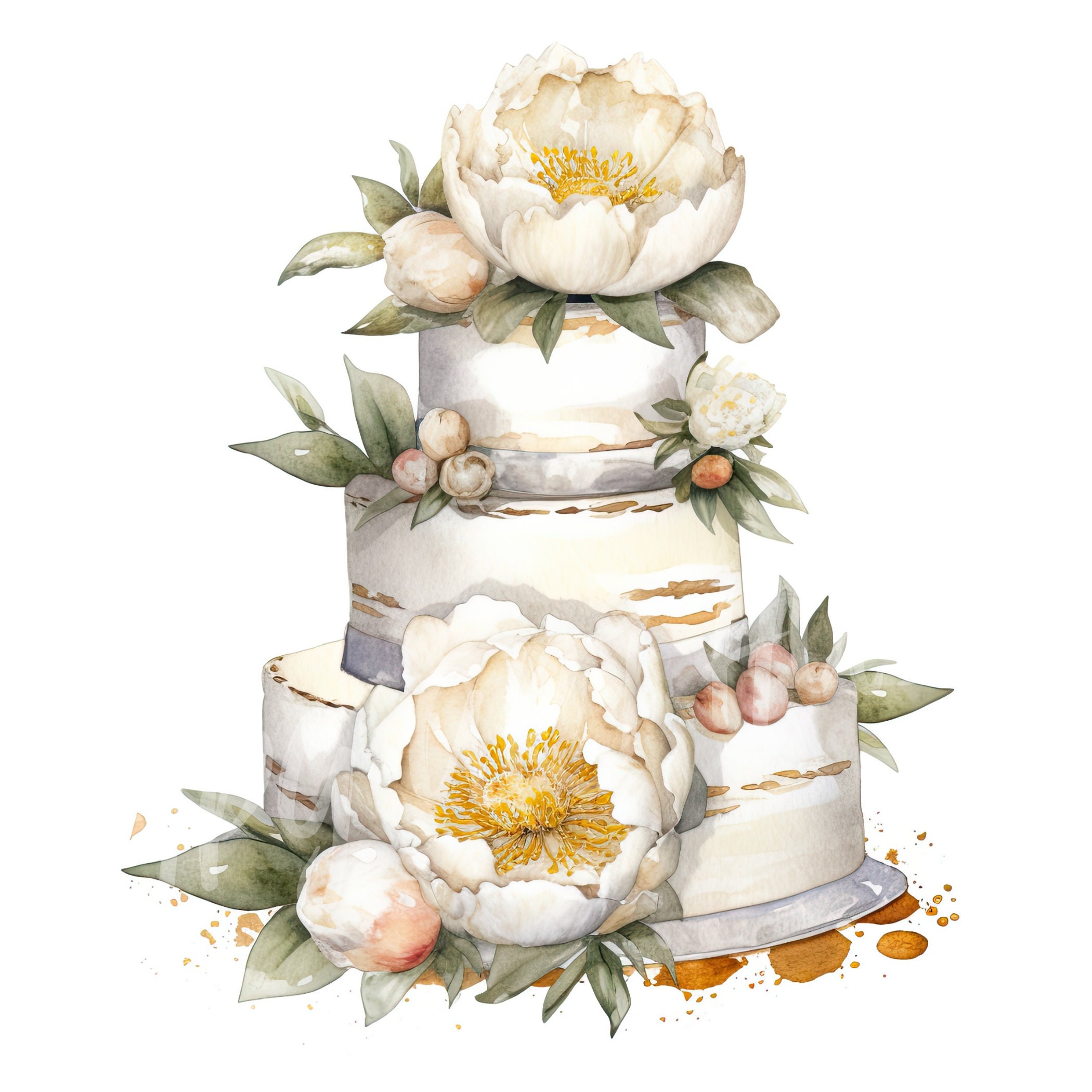 Watercolor Wedding Cake Clipart, Classic Cake, Wedding Clipart, Floral ...