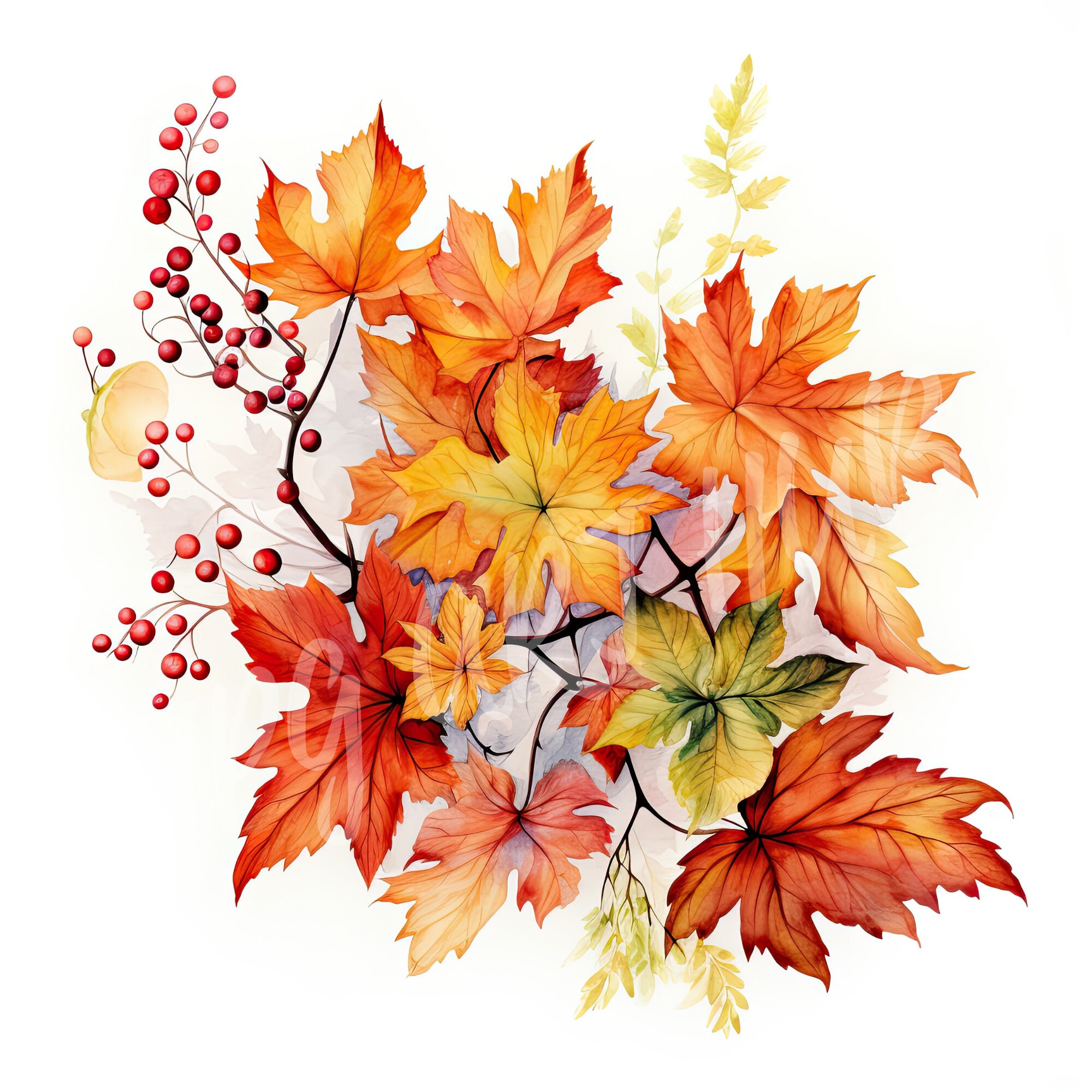 Watercolor Autumn Leaves Clipart Autumn Clipart. High Quality - Etsy