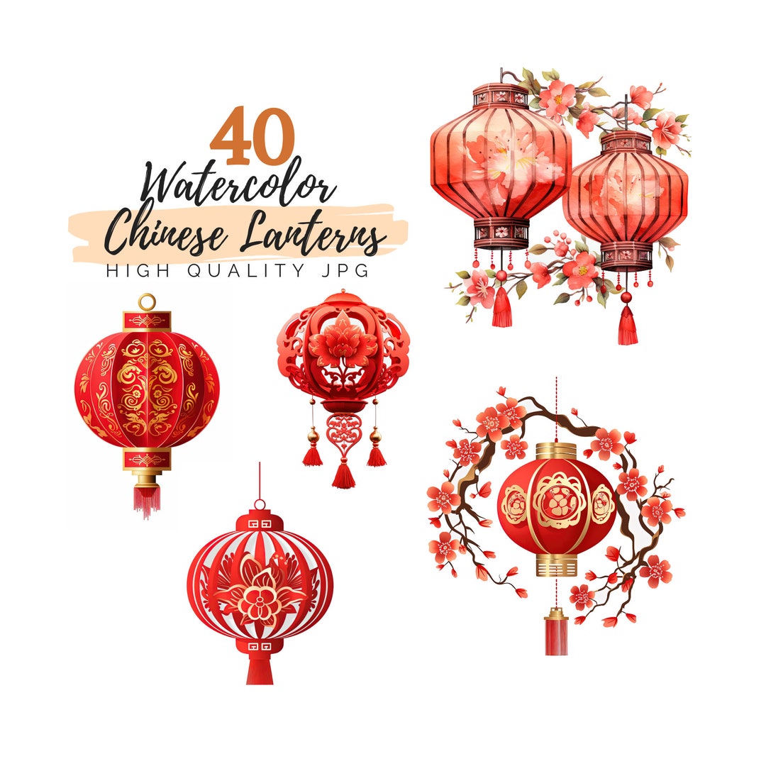 Watercolor Chinese Lanterns Clipart, Paper Lantern, High Quality JPG ...