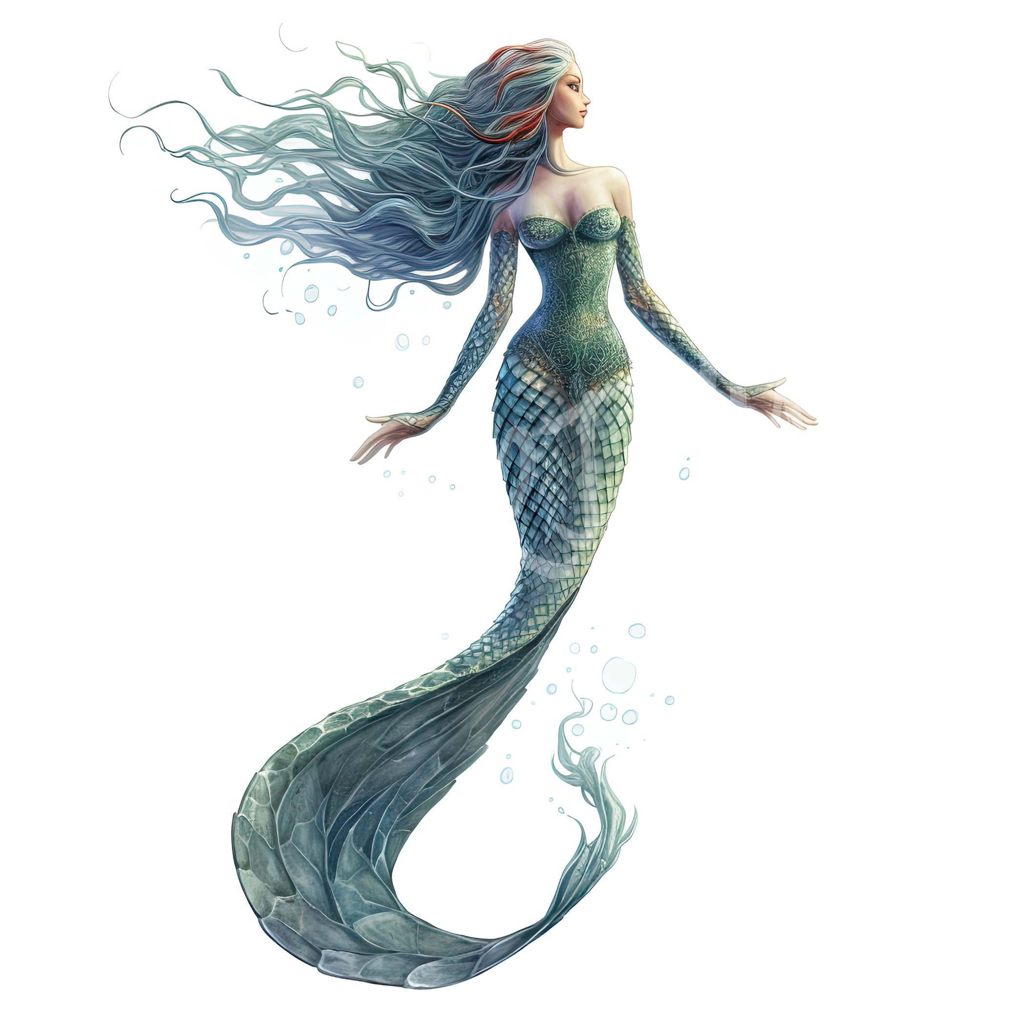 Watercolor Swimming Mermaid Clipart Cute Mermaids Digital - Etsy