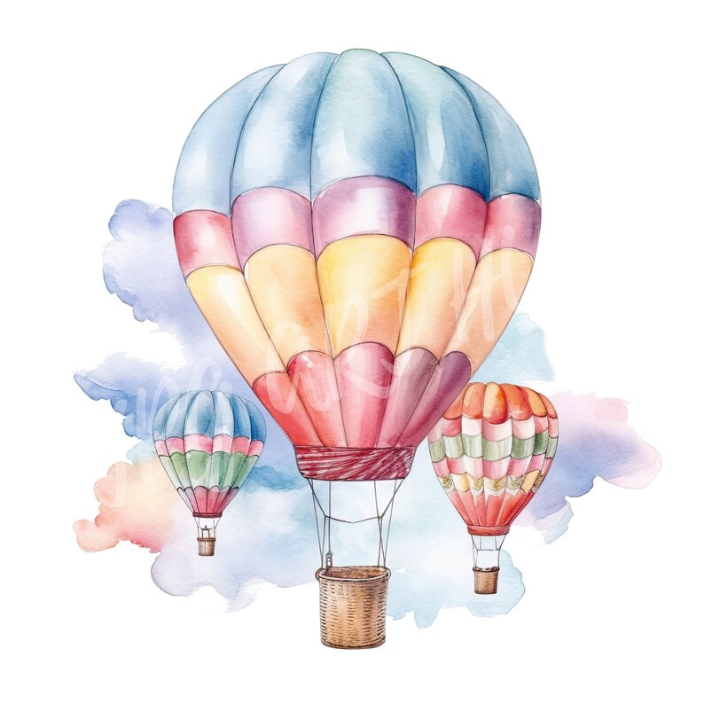 Watercolor Hot Air Balloons Clipart Bundle Travel Clipart - Etsy