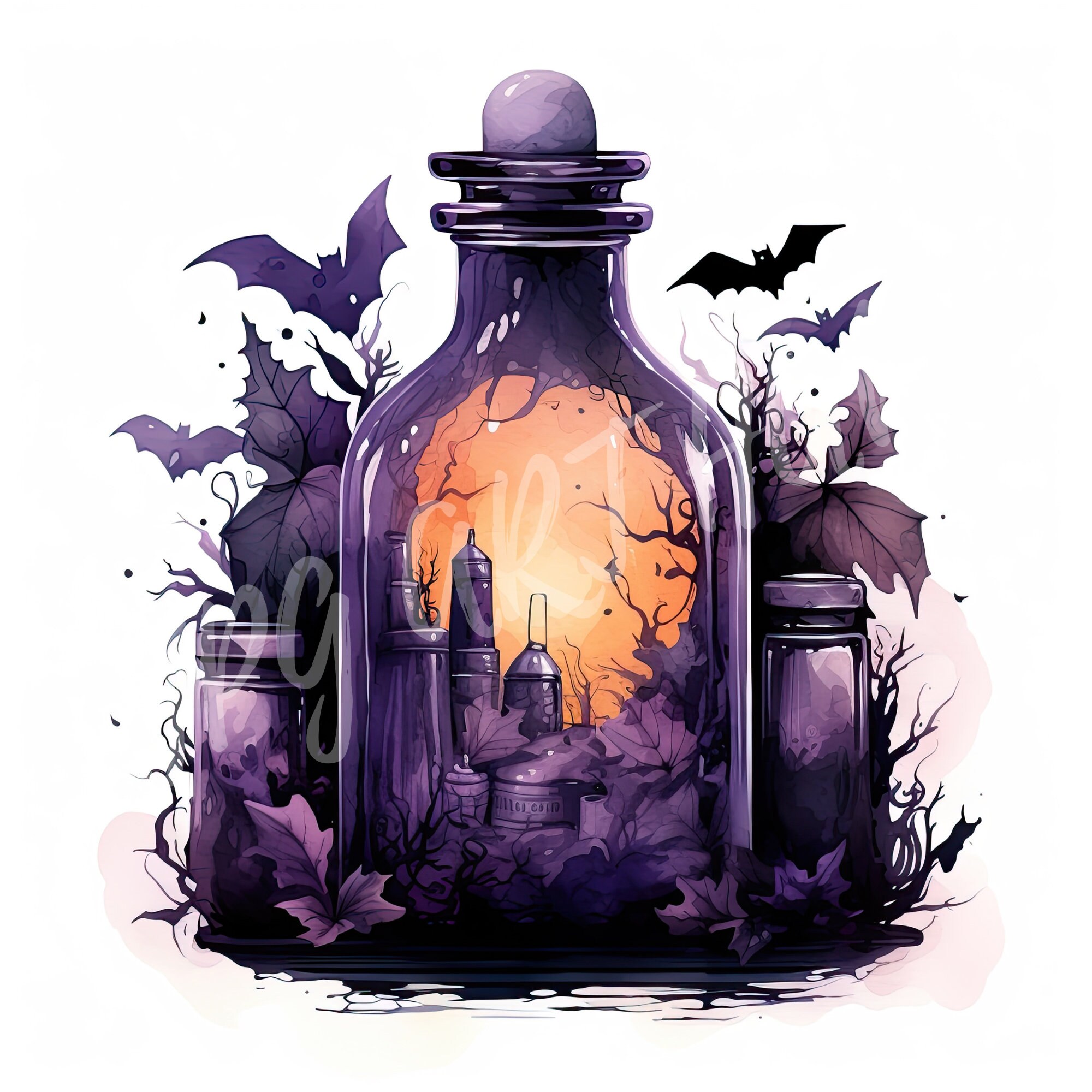 Watercolor Spooky Potion Bottle Clipart, Halloween Clipart, High ...