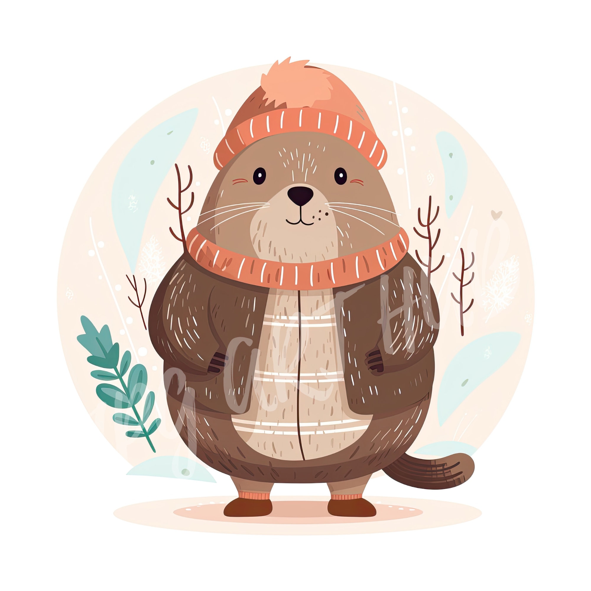 Scandinavian Beaver With Winter Clothes, High Quality JPG, Digital ...