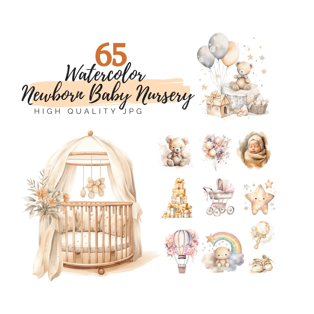 Watercolor Newborn Baby Nursery Clipart, Nursery Decor, Baby Clipart ...