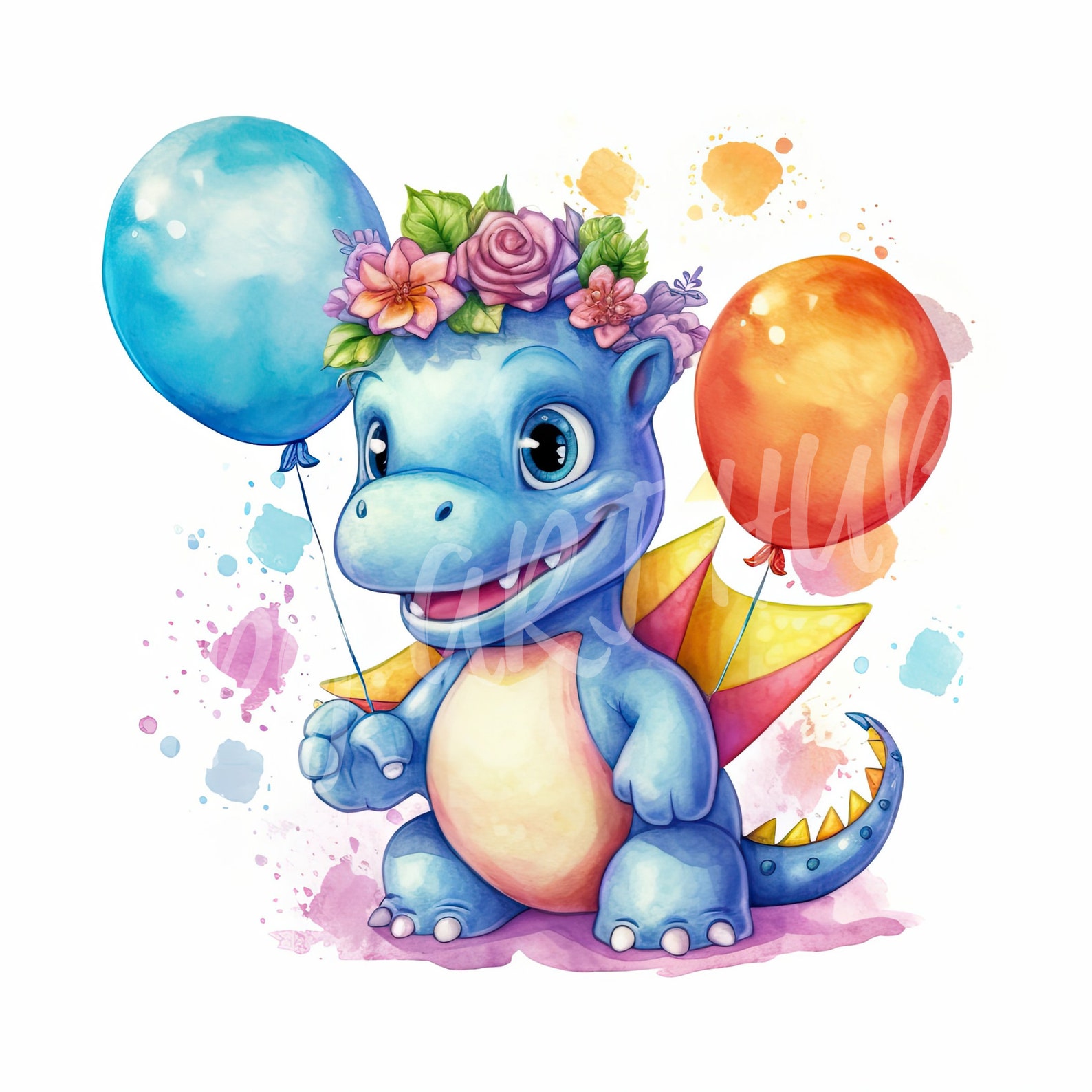 Watercolor Baby Dinosaur Clipart, Birthday Clipart, Watercolor Dinosaur ...