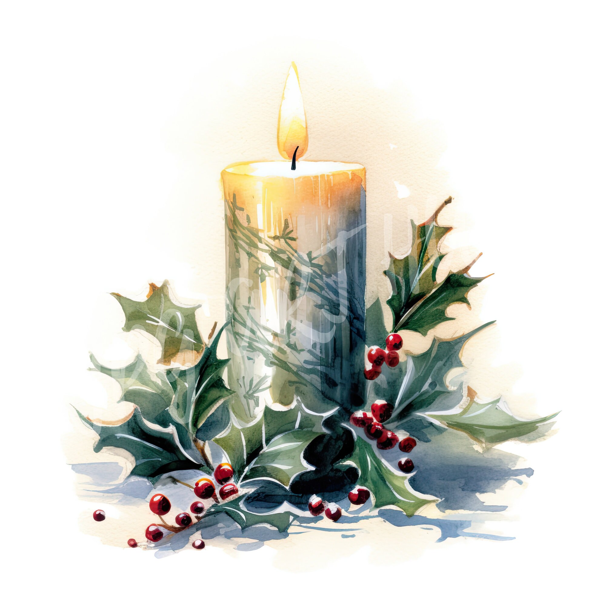 Watercolor Christmas Candles Clipart, High Quality JPG, Digital ...