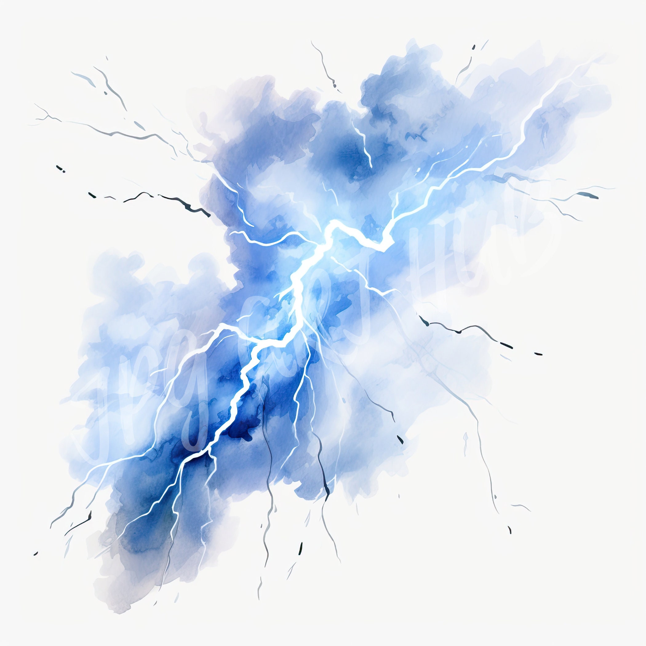 Watercolor Lightning Strike Clipart, Lightning Clipart, Digital ...