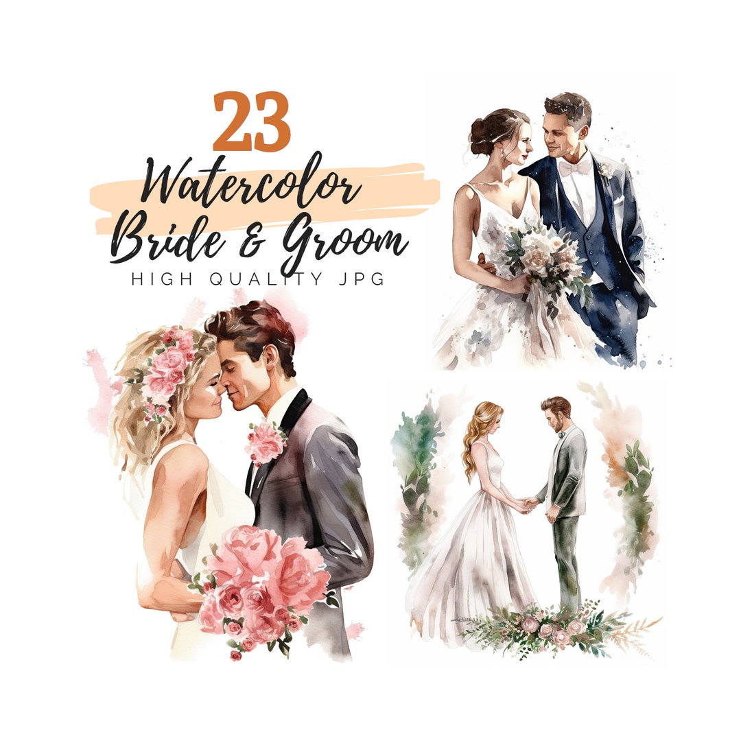 Watercolor Bride and Groom Clipart, Wedding Invites, Card Making ...