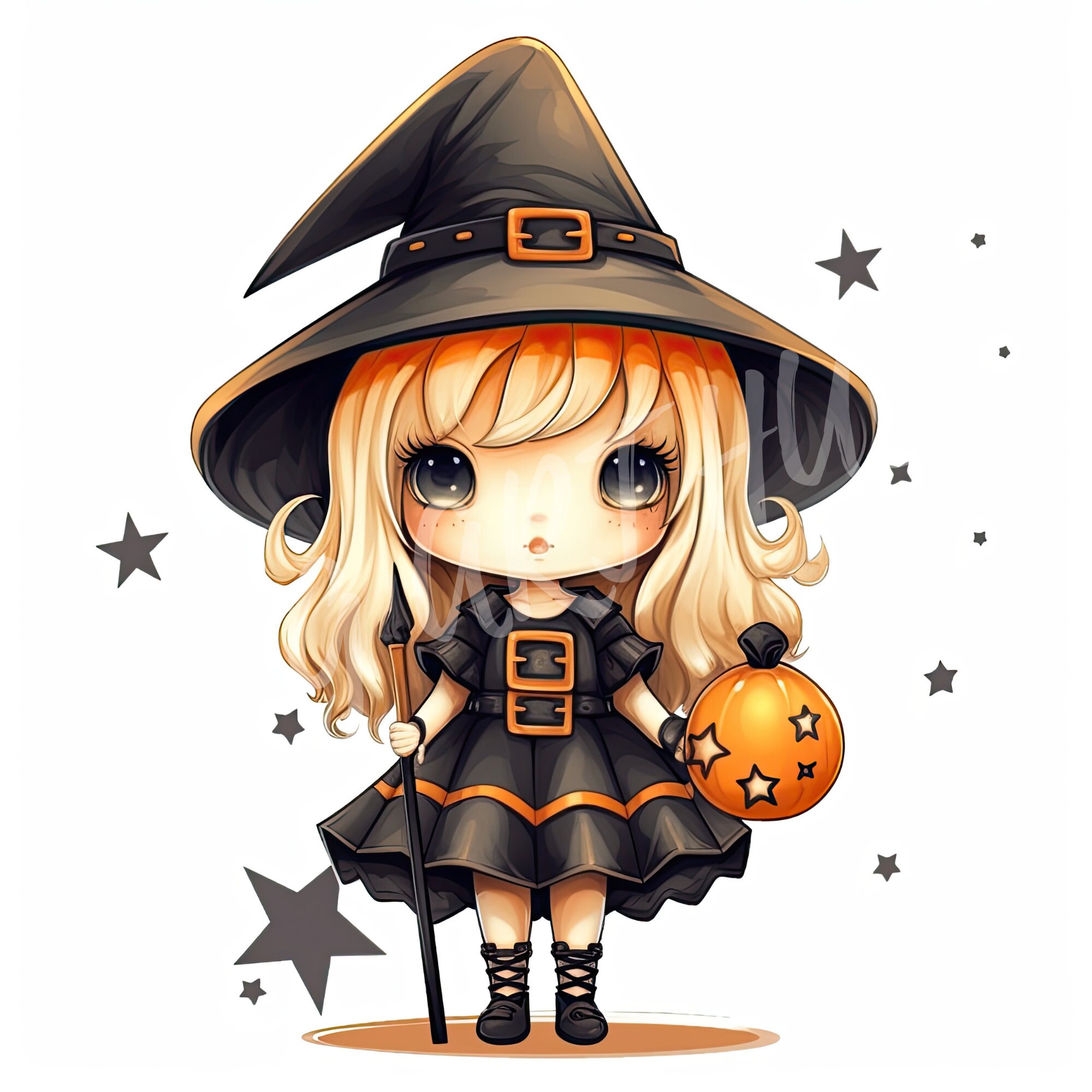Cute Little Witch Clipart, Halloween Clipart, High Quality JPG, Digital ...