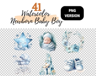 Watercolor Newborn Baby Boy Clipart Bundle, Newborn Clipart, Baby ...