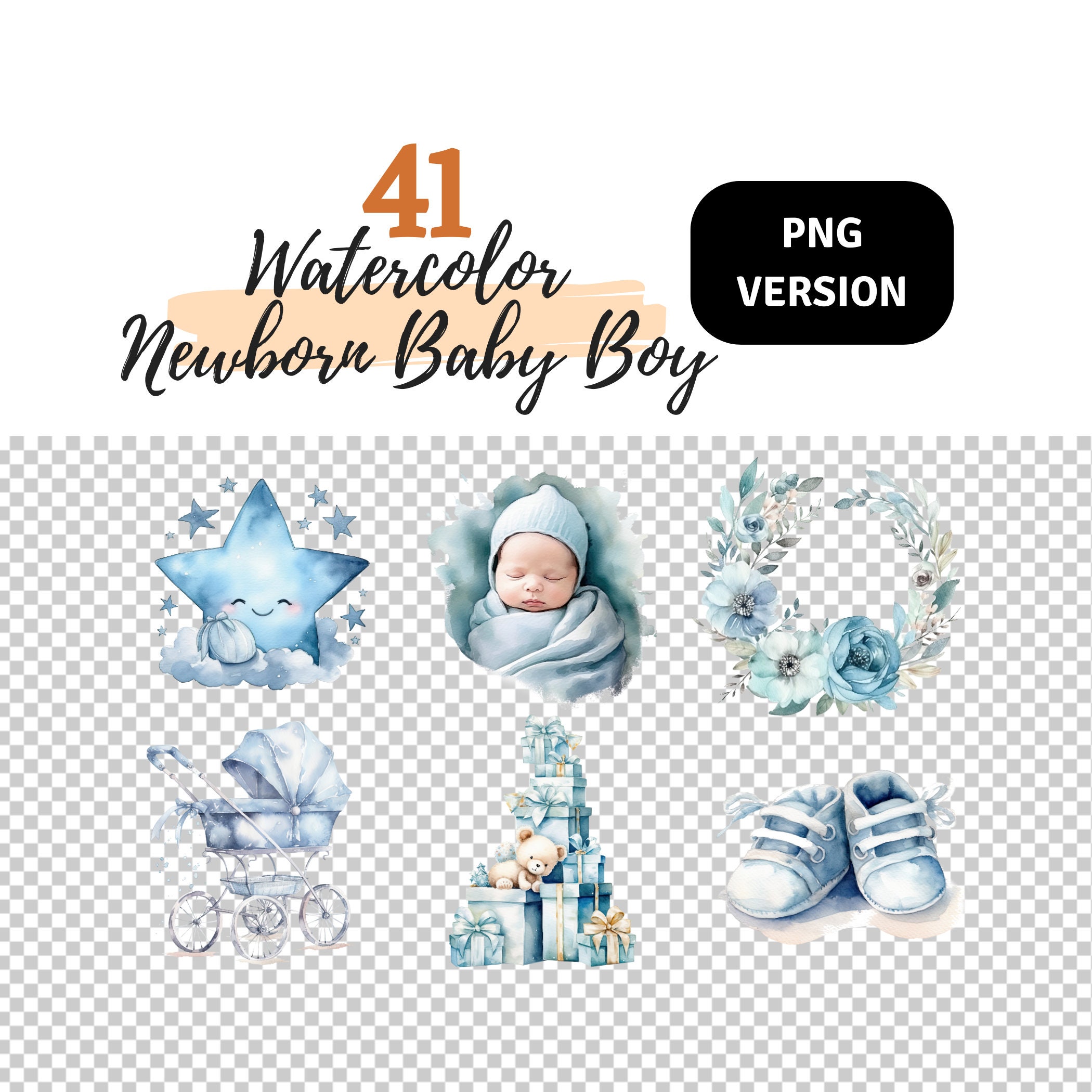 Watercolor Newborn Baby Boy Clipart Bundle, Newborn Clipart, Baby ...