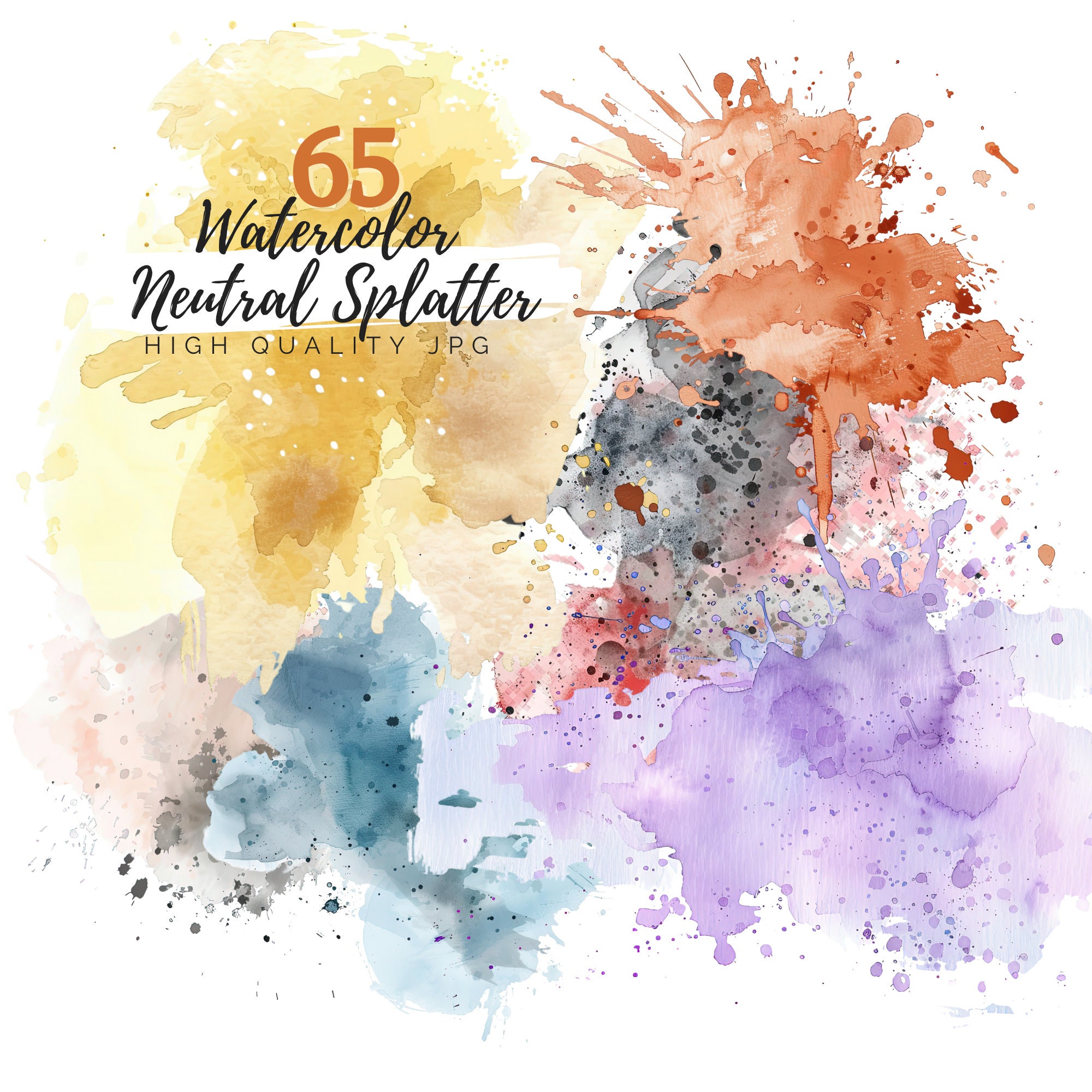 Watercolor Neutral Splatter Clipart, Digital Download, Splashes Neutral ...