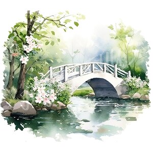 Watercolor Spring Floral Bridge Clipart, Garden Bridge, Digital ...