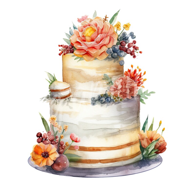 Watercolor Wedding Cake Clipart Classic Cake Wedding - Etsy