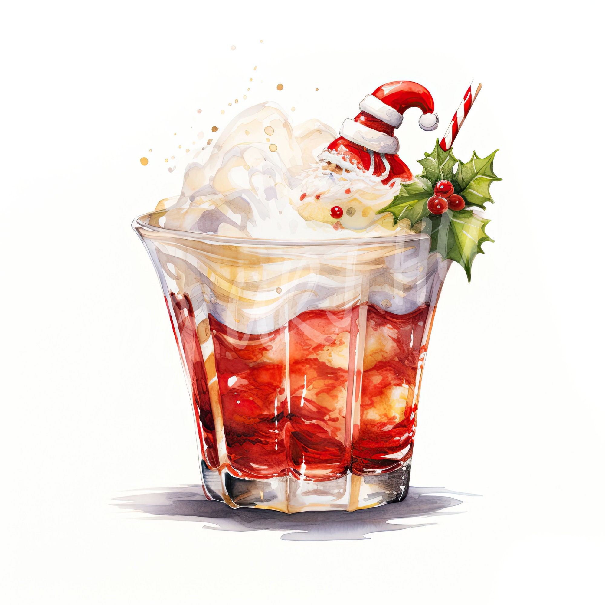 Watercolor Christmas Cocktails Clipart, Holiday Drinks Clipart, High ...