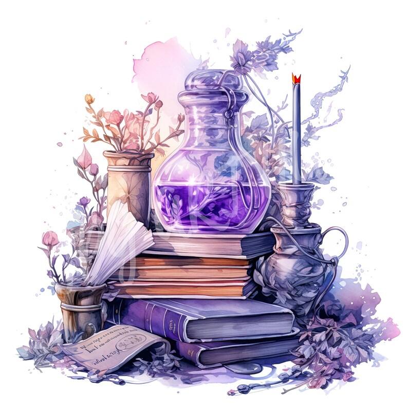 Watercolor Magic Wizard Clipart Bundle, Cute Halloween Clipart, Digital ...