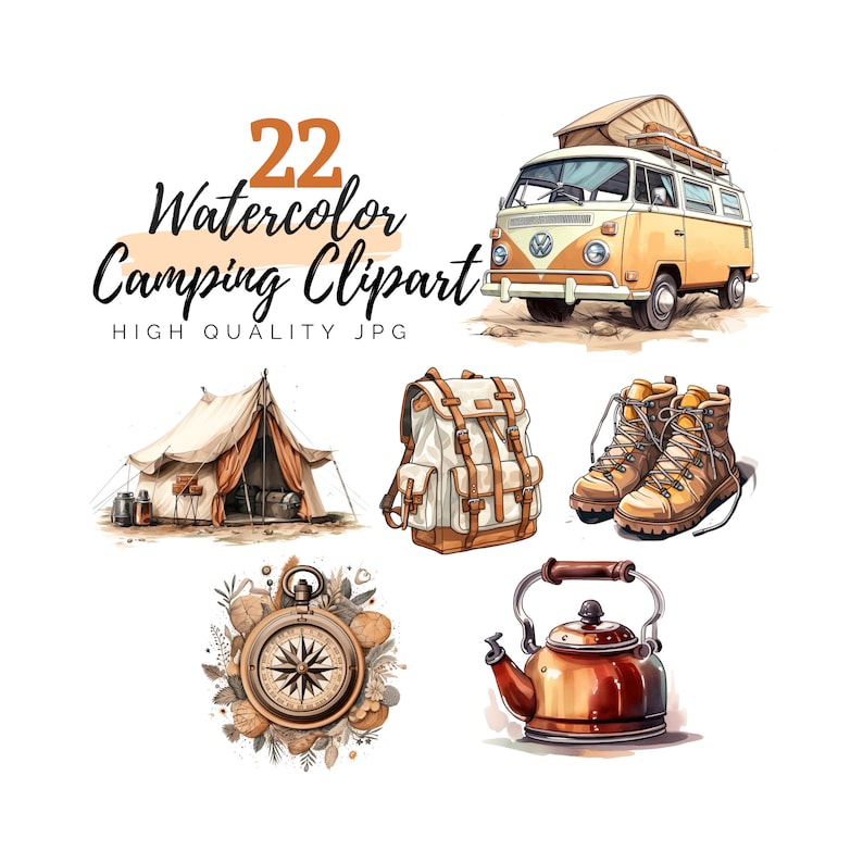 Watercolor Camping Clipart Bundle Nature Hiking Clipart - Etsy