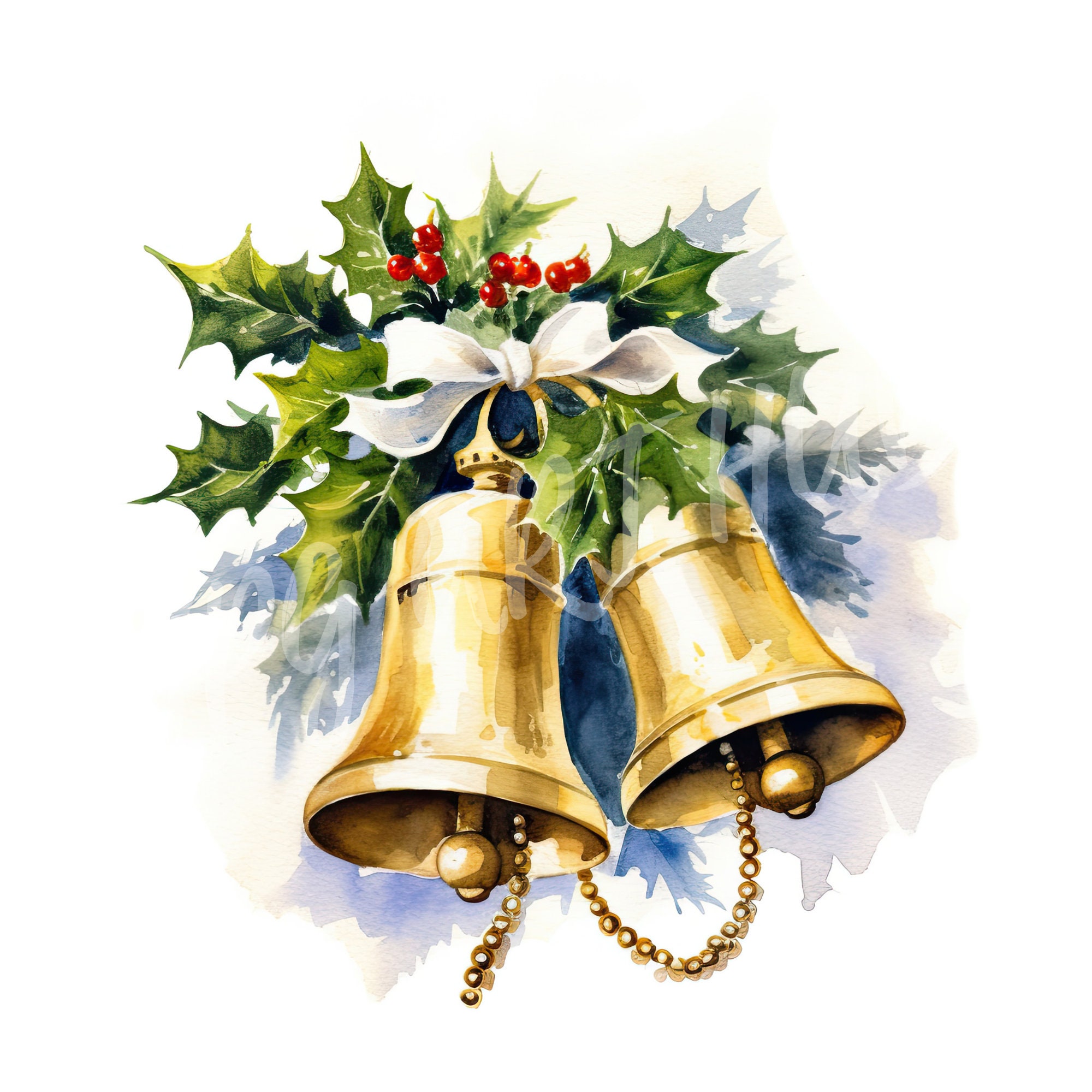 Watercolor Christmas Bells Clipart, High Quality JPG, Digital Download ...