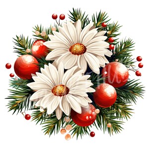 Watercolor Christmas Daisies Flowers Clipart, High Quality JPG, Digital ...