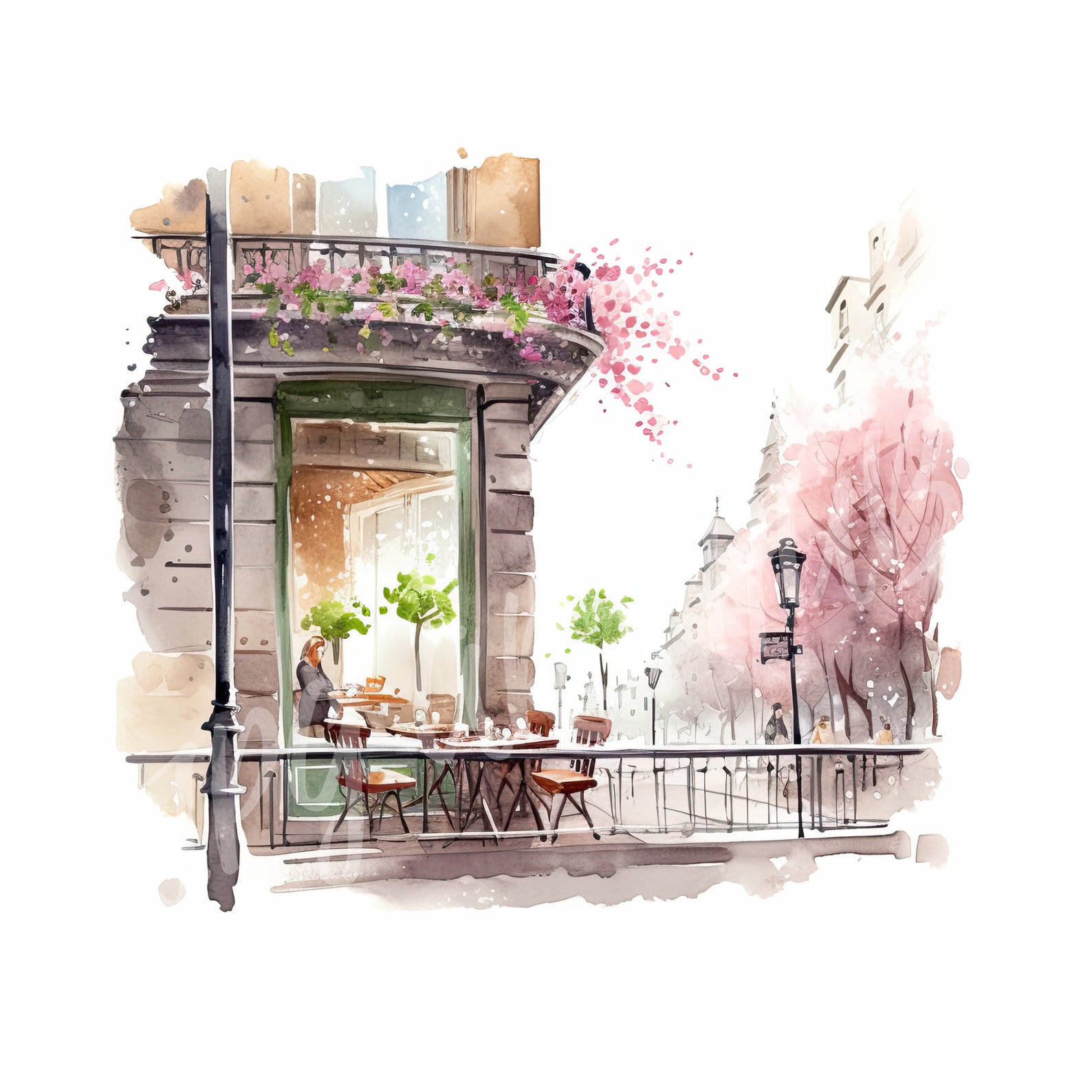 Watercolor Paris Coffee Shop Clipart, Coffee Clipart, High Quality JPG ...