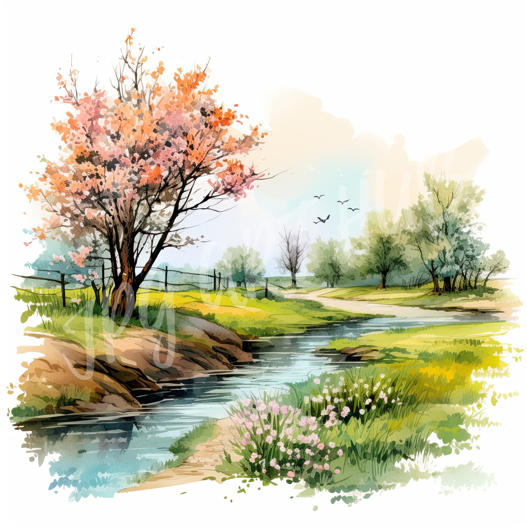 Watercolor Seasonal Landscape Clipart, Seasonal Clipart, High Quality ...