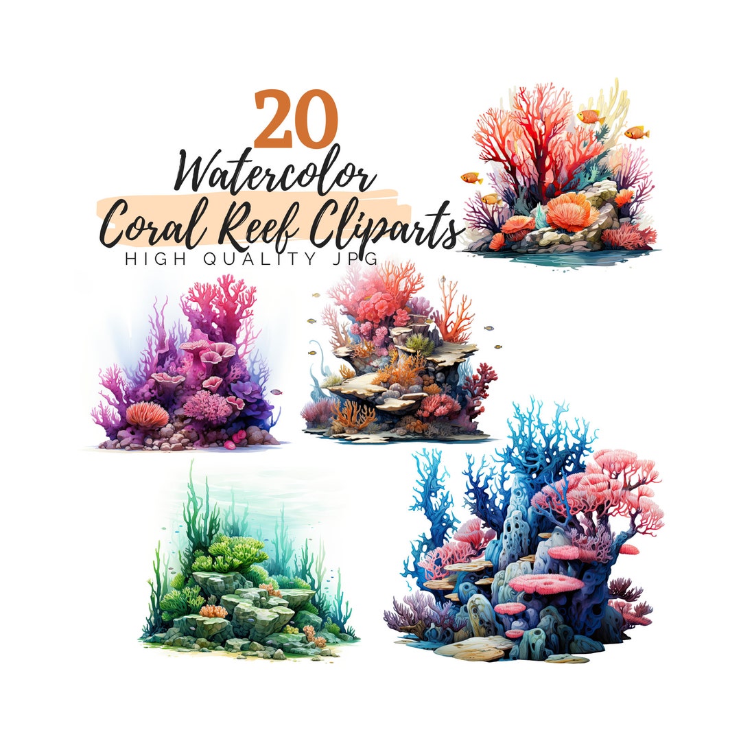 Watercolor Coral Reef Clipart, Ocean Seascape Coral Reefs, High Quality ...