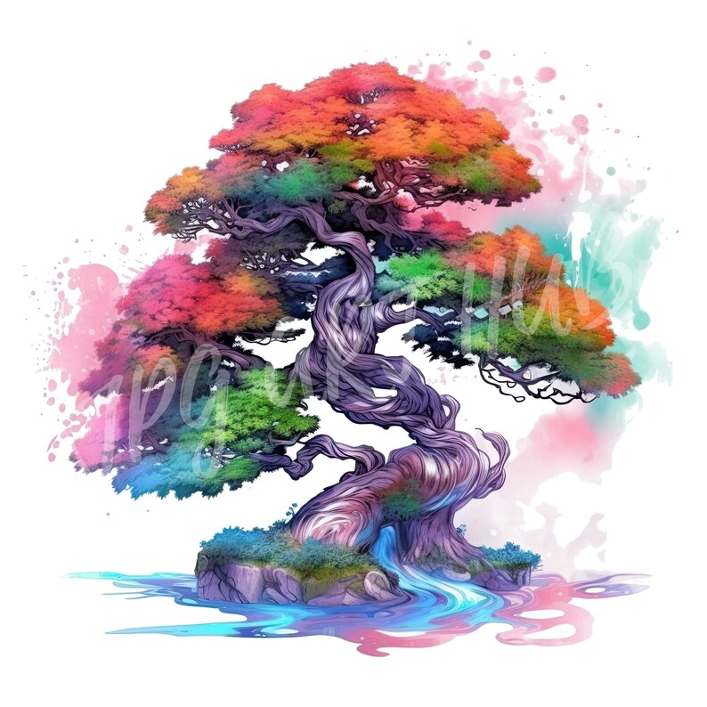 Watercolor Colorful Bonsai Tree Clipart Bonsai Clipart - Etsy