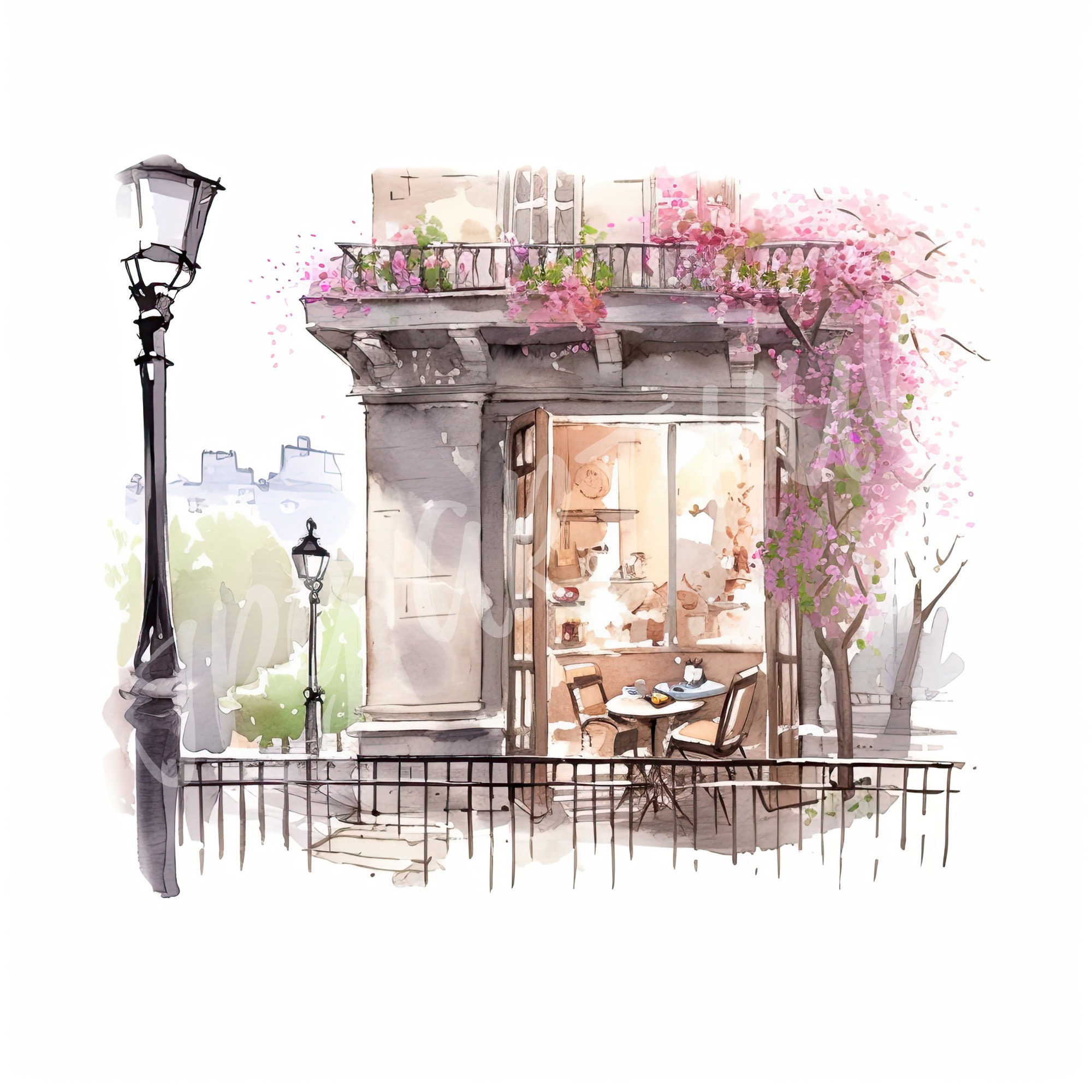 Watercolor Paris Coffee Shop Clipart, Coffee Clipart, High Quality JPG ...