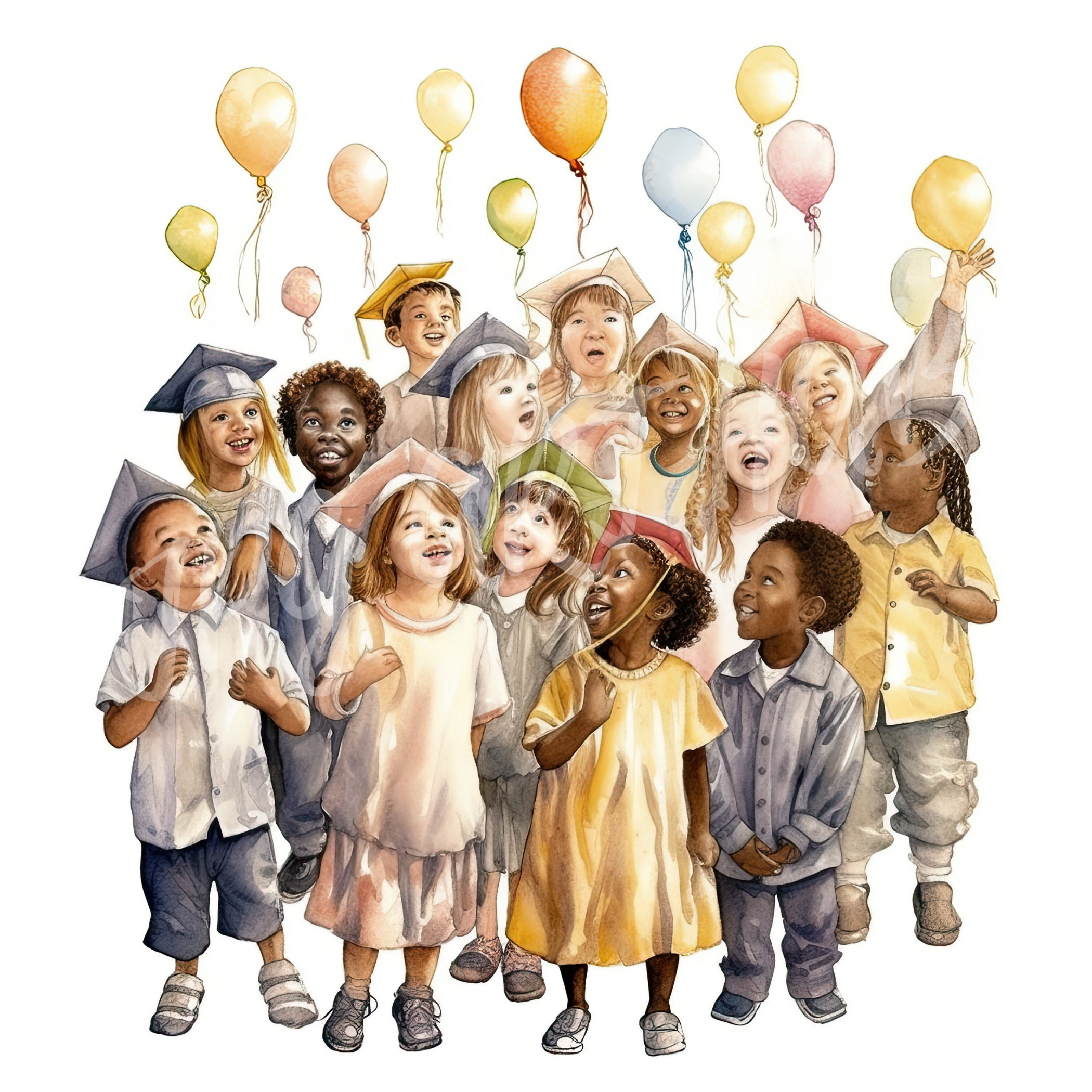 Watercolor Kids Graduation Clipart, High Quality JPG, Card Making ...