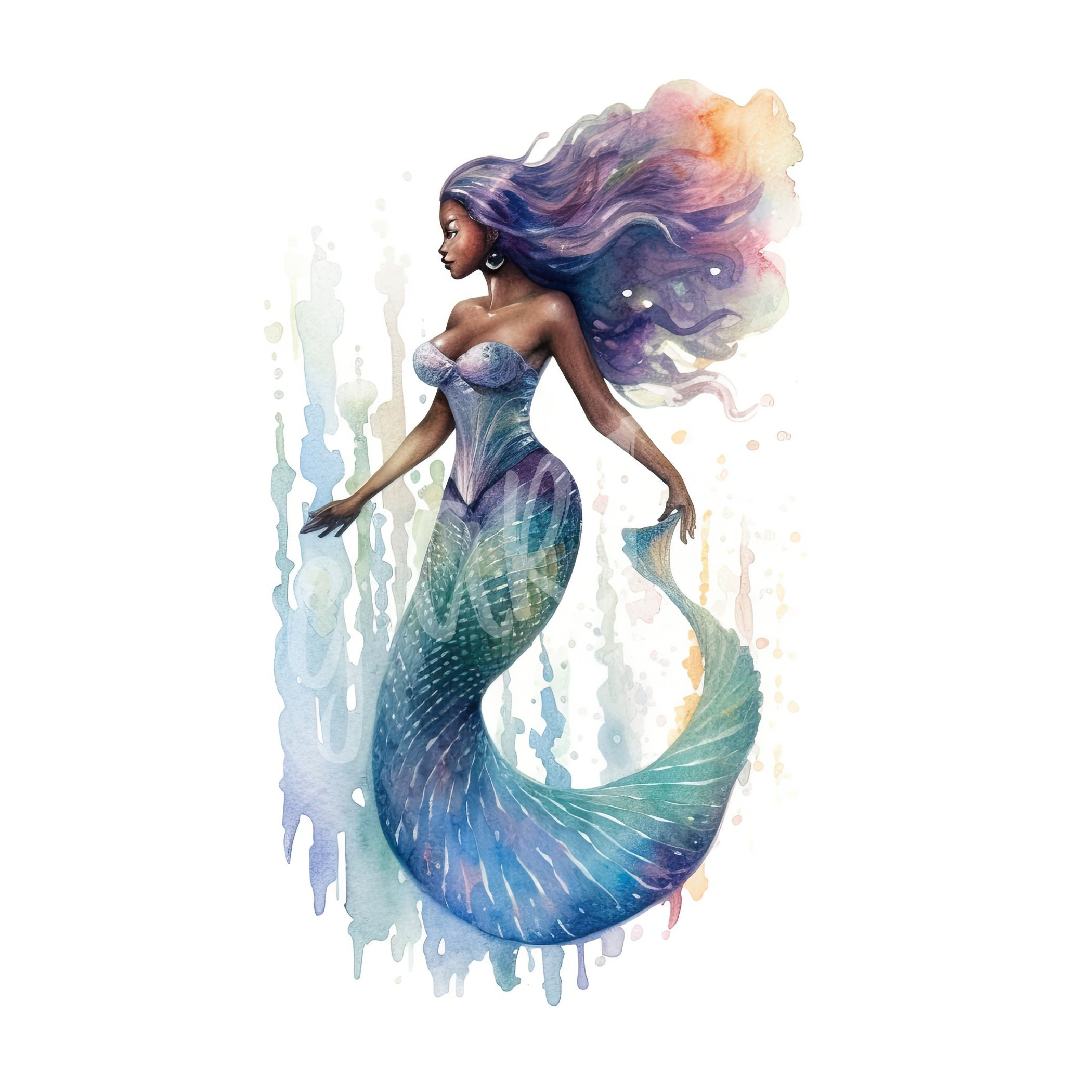 Watercolor Swimming Mermaid Clipart Cute Mermaids Digital - Etsy
