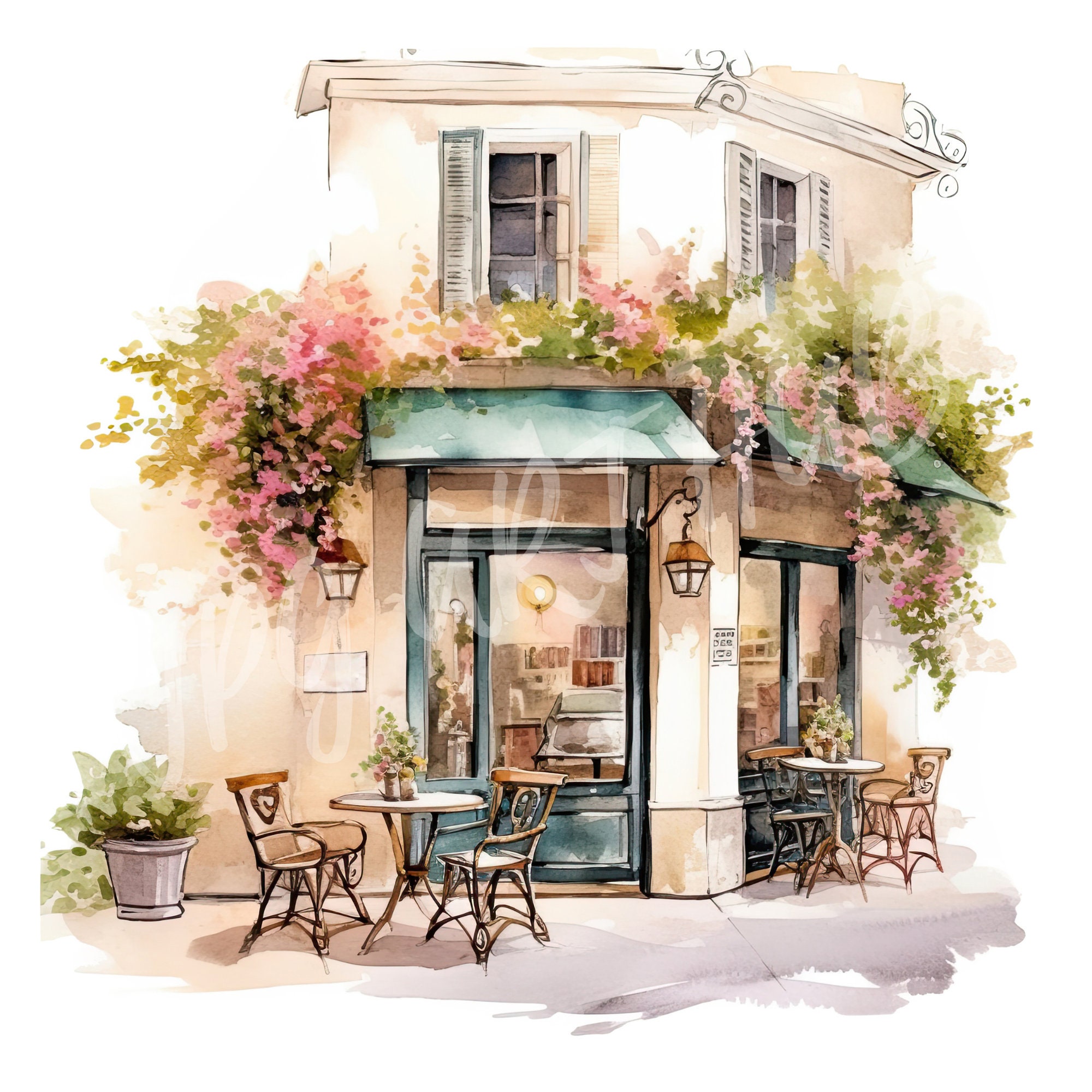 Watercolor Paris Coffee Shop Clipart, Coffee Clipart, High Quality JPG ...