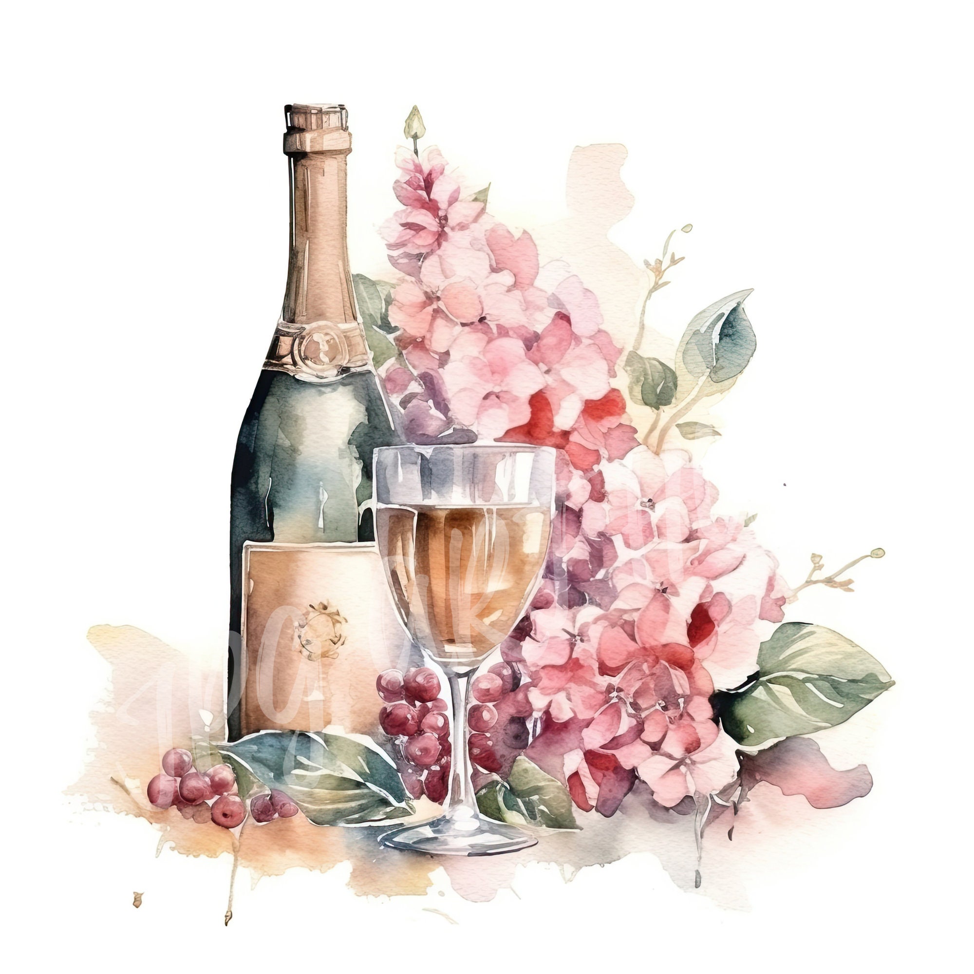 Watercolor Champagne Clipart, Celebration Clipart, High Quality JPG ...