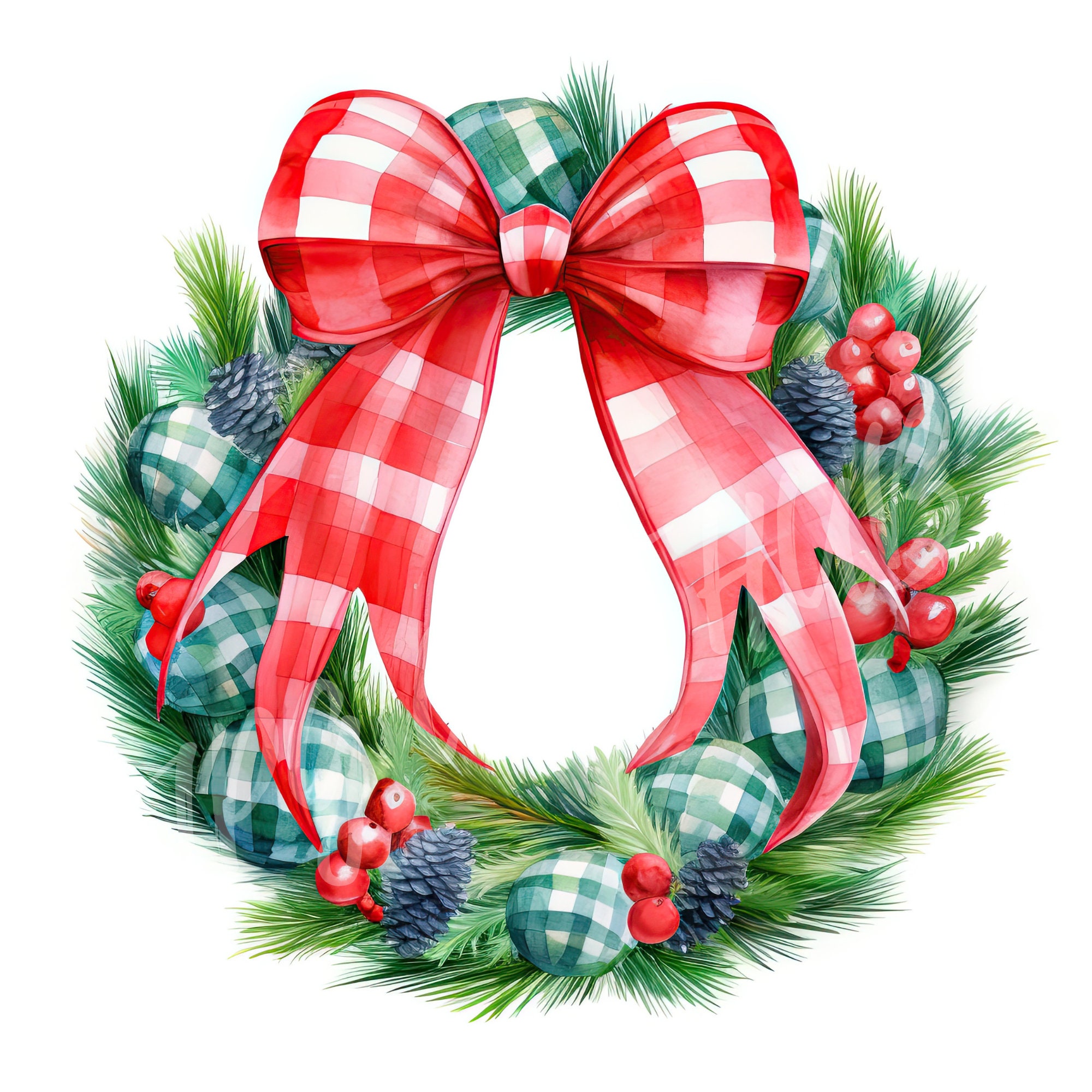 Watercolor Traditional Christmas Wreath Clipart, High Quality JPG ...