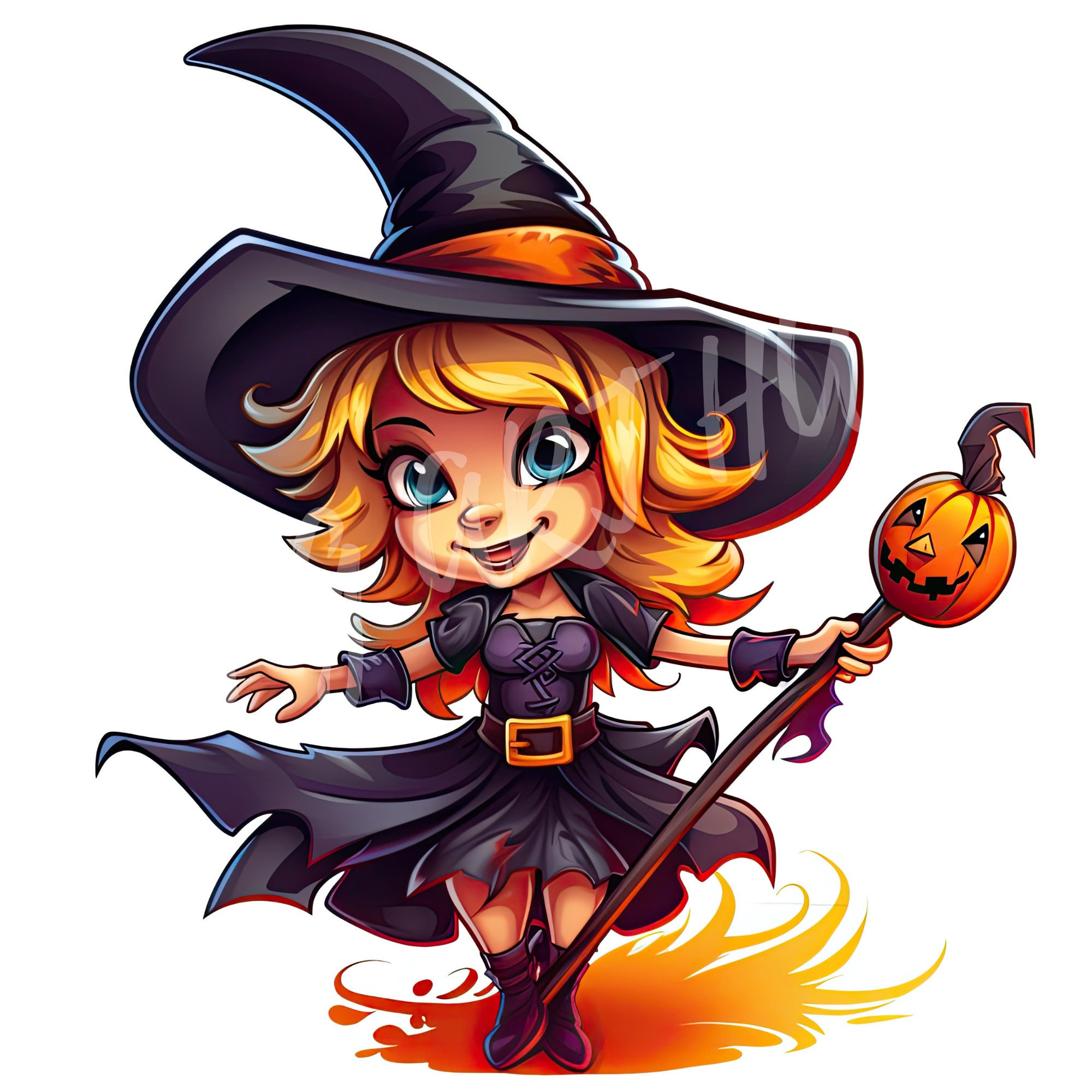 Cute Little Witch Clipart, Halloween Clipart, High Quality JPG, Digital ...