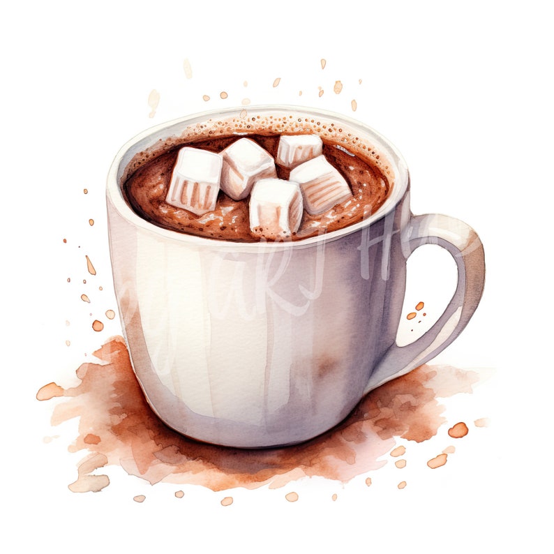 Watercolor Hot Chocolate Clipart, High Quality JPG, Digital Download ...
