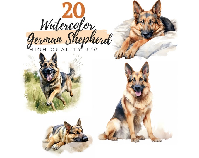 12 German Shepherd Clipart PNG Funny Dog Bundle | Watercolor Dog ...