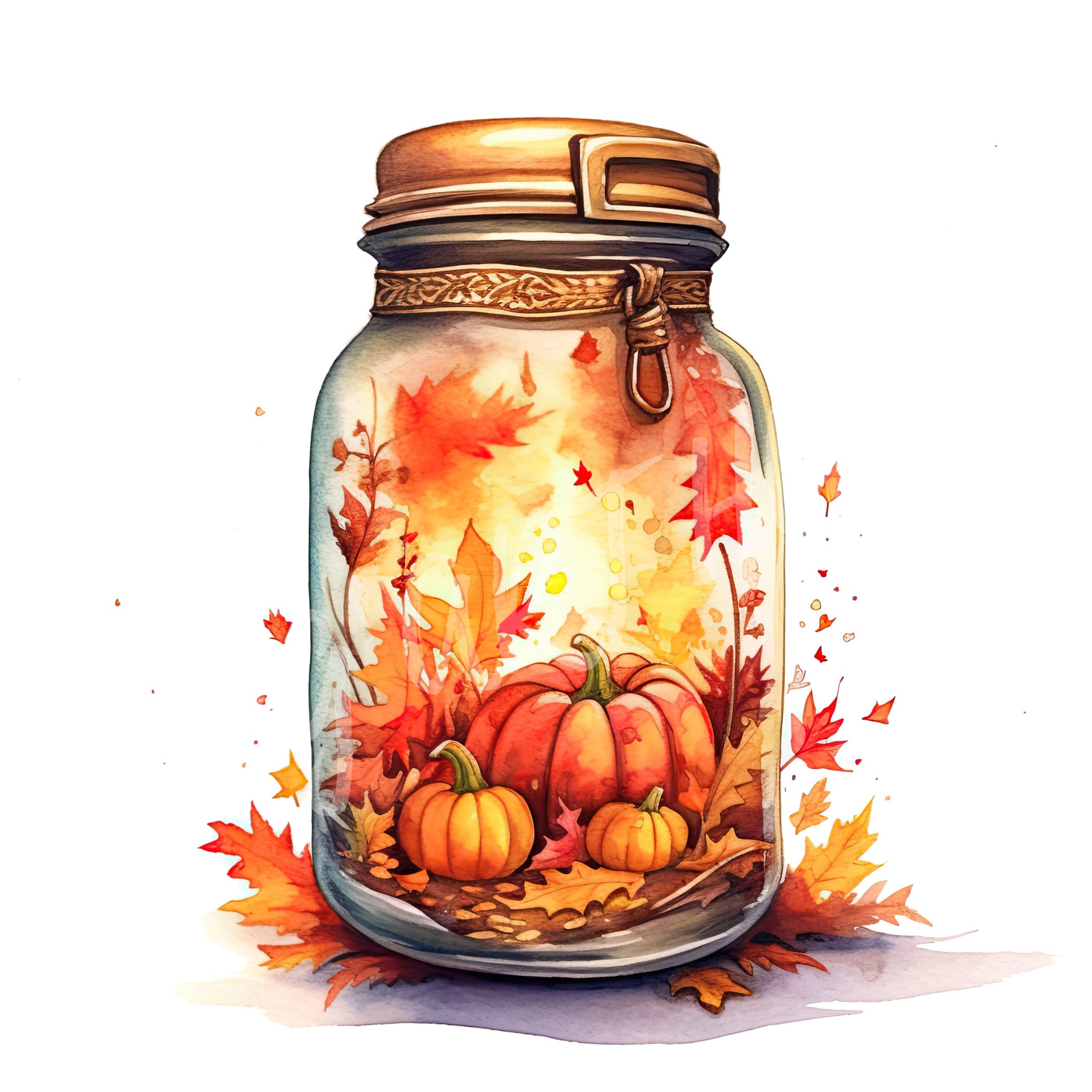 Watercolor Autumn in a Spell Jar Clipart, Autumn Clipart, Digital ...