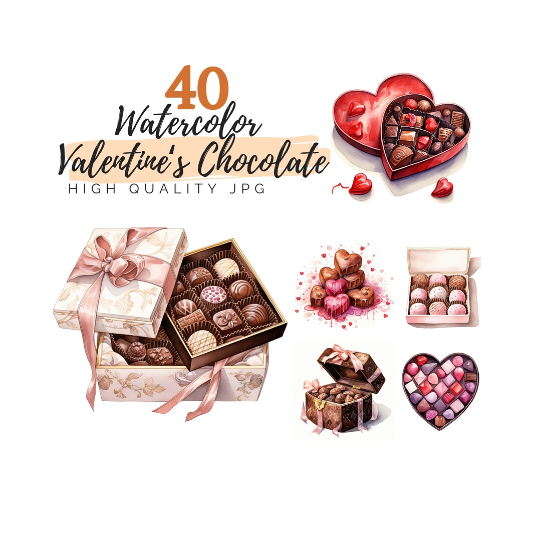 Watercolor Valentine's Day Chocolate Clipart, Romantic Clipart, High ...