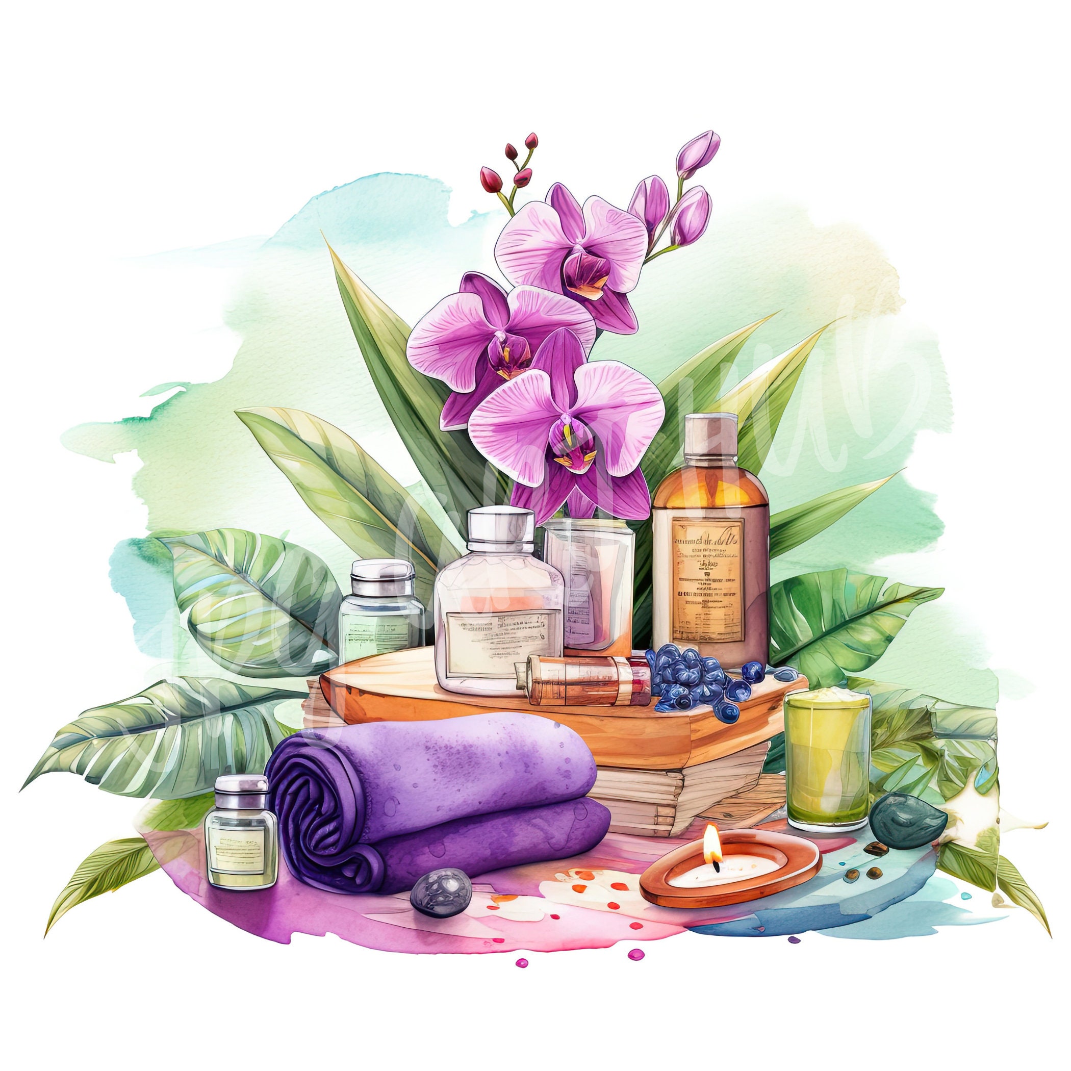 Watercolor Self Care Spa Clipart Wellness Clipart High - Etsy