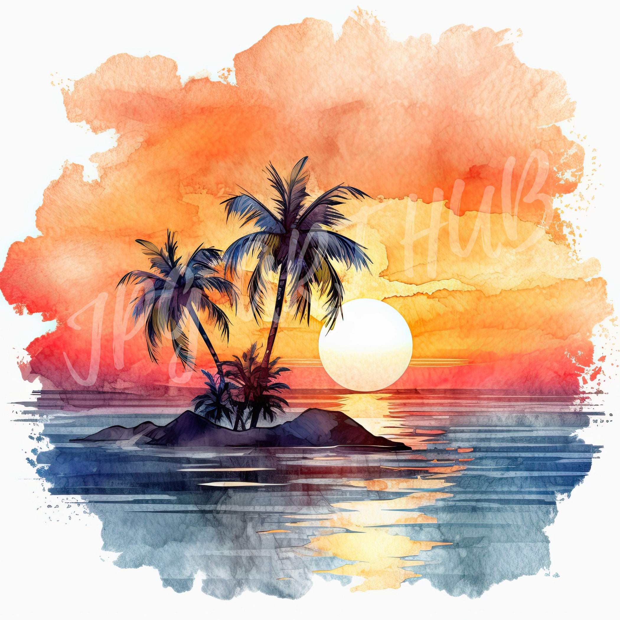 Watercolor Beach Sunset Clipart Sunset Watercolor Beach - Etsy