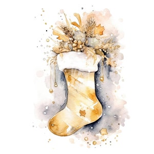 Watercolor Christmas Stocking Clipart, High Quality JPG, Digital ...