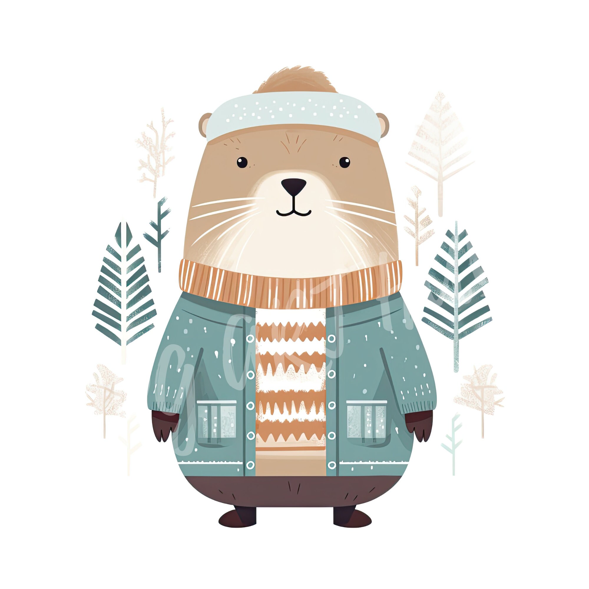 Scandinavian Beaver With Winter Clothes, High Quality JPG, Digital ...