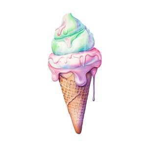 Watercolor Ice Cream Cone Clipart, Ice Cream Clipart, Summer Clipart ...