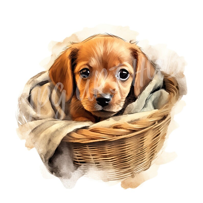 Watercolor Cute Puppy in a Basket Clipart Puppy Clipart - Etsy